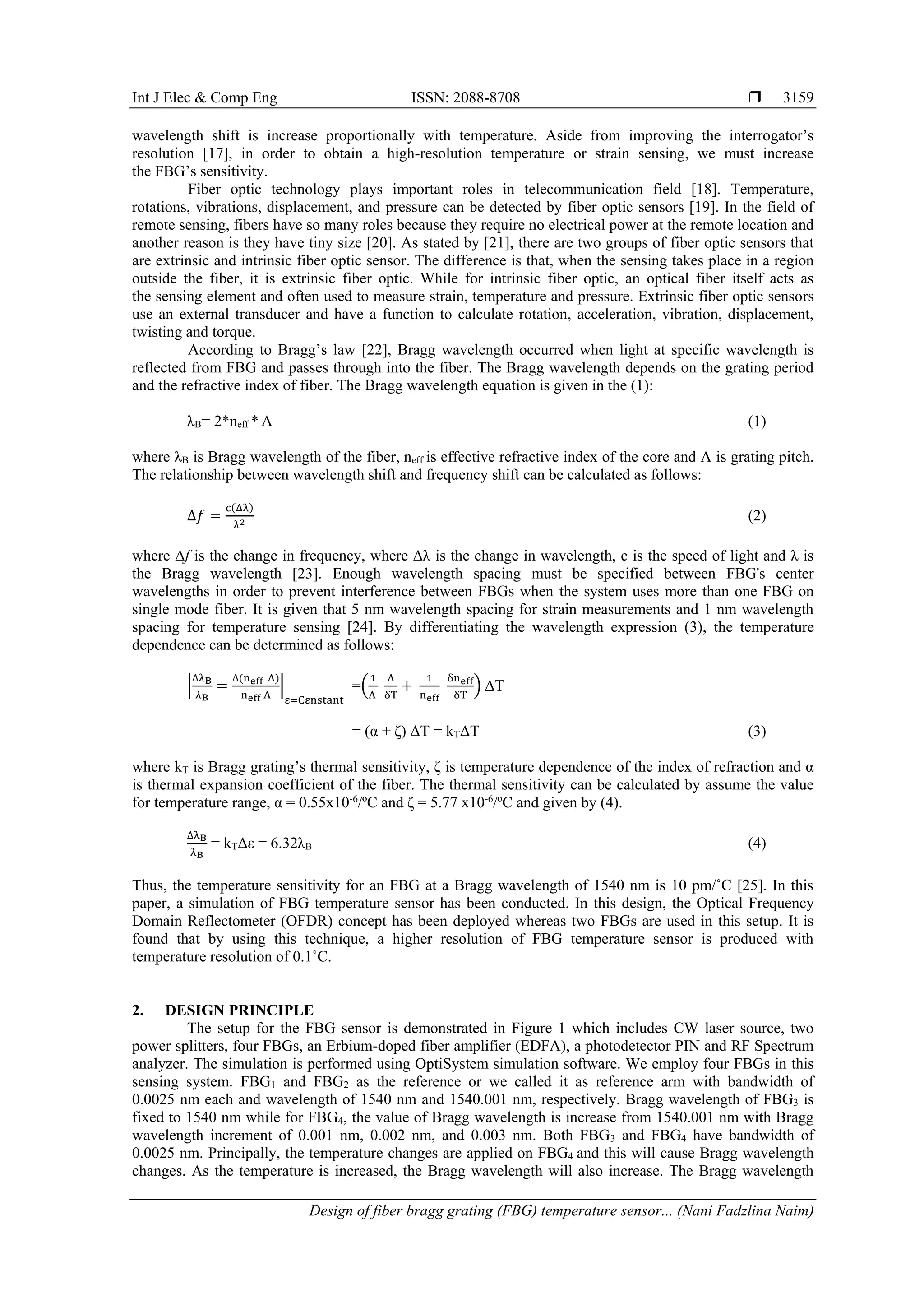 Design of fiber bragg grating (FBG) temperature sensor based on optical ...