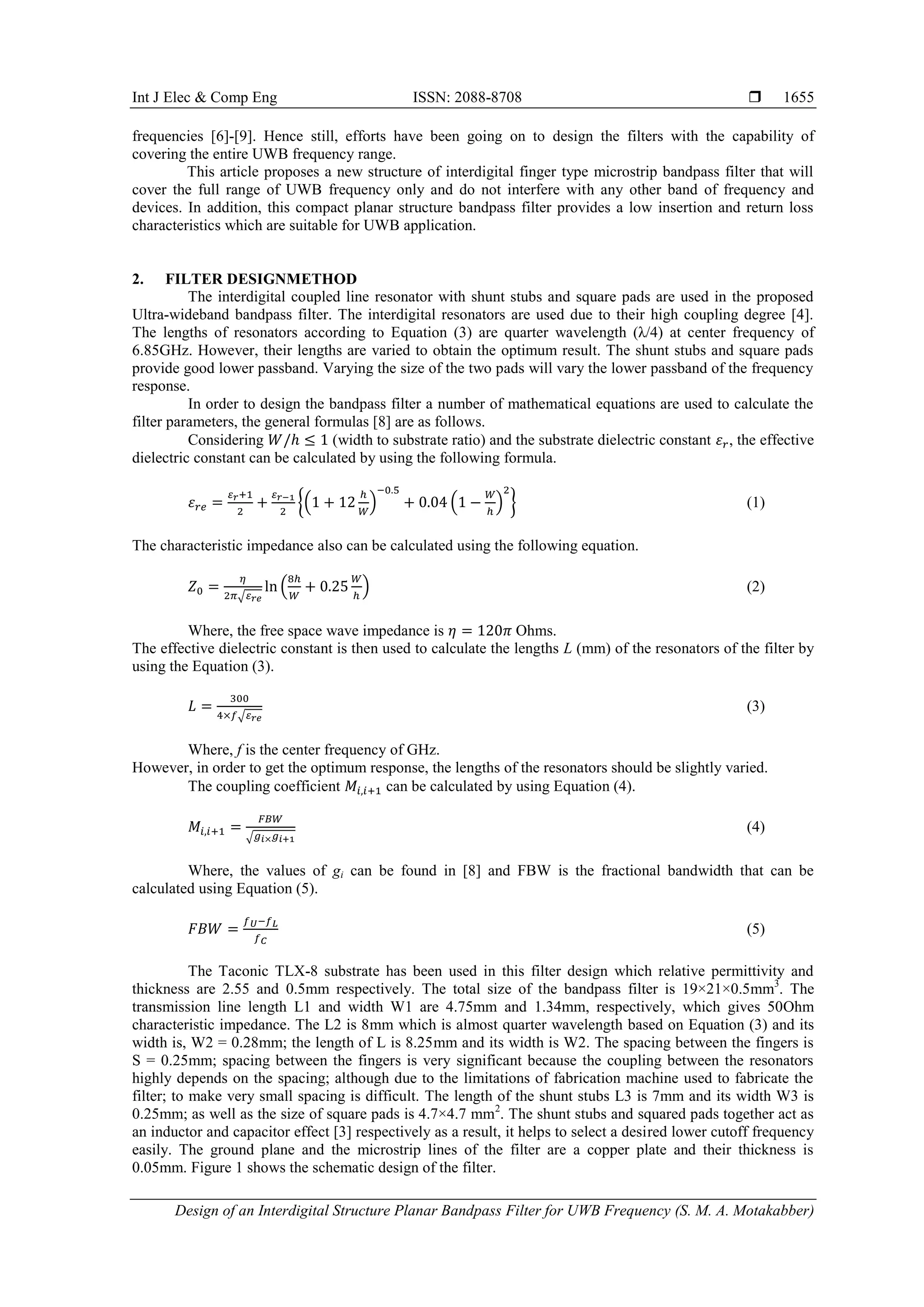 Design of an Interdigital Structure Planar Bandpass Filter for UWB ...