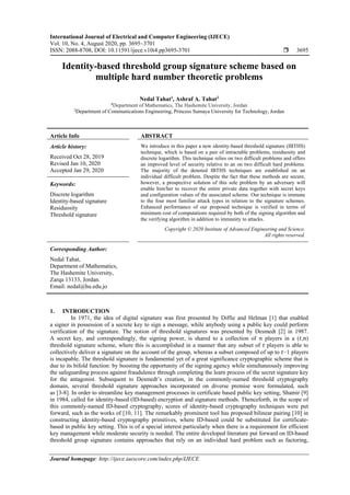 Identity-based threshold group signature scheme based on multiple hard number theoretic problems ...