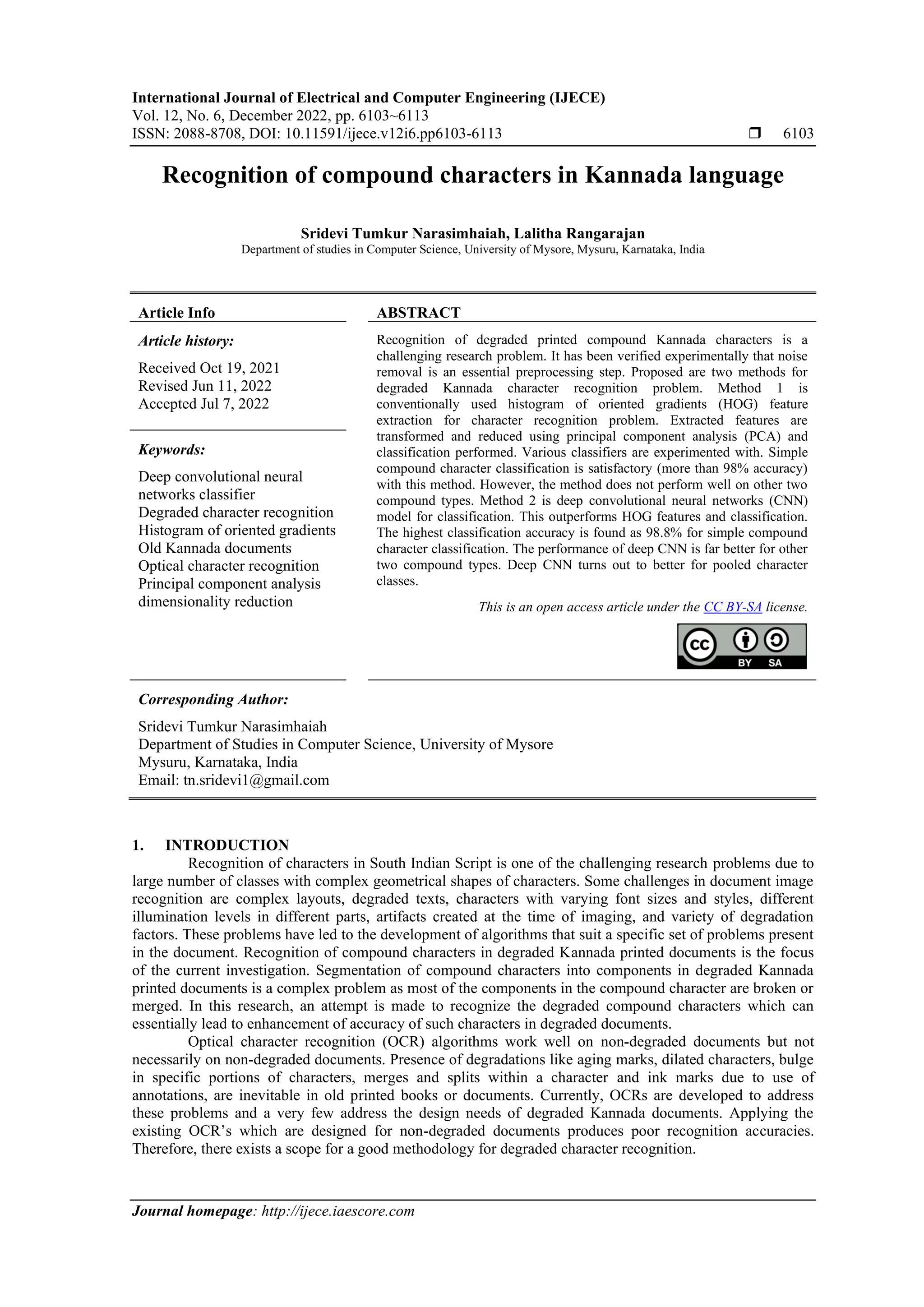 Recognition of compound characters in Kannada language | PDF