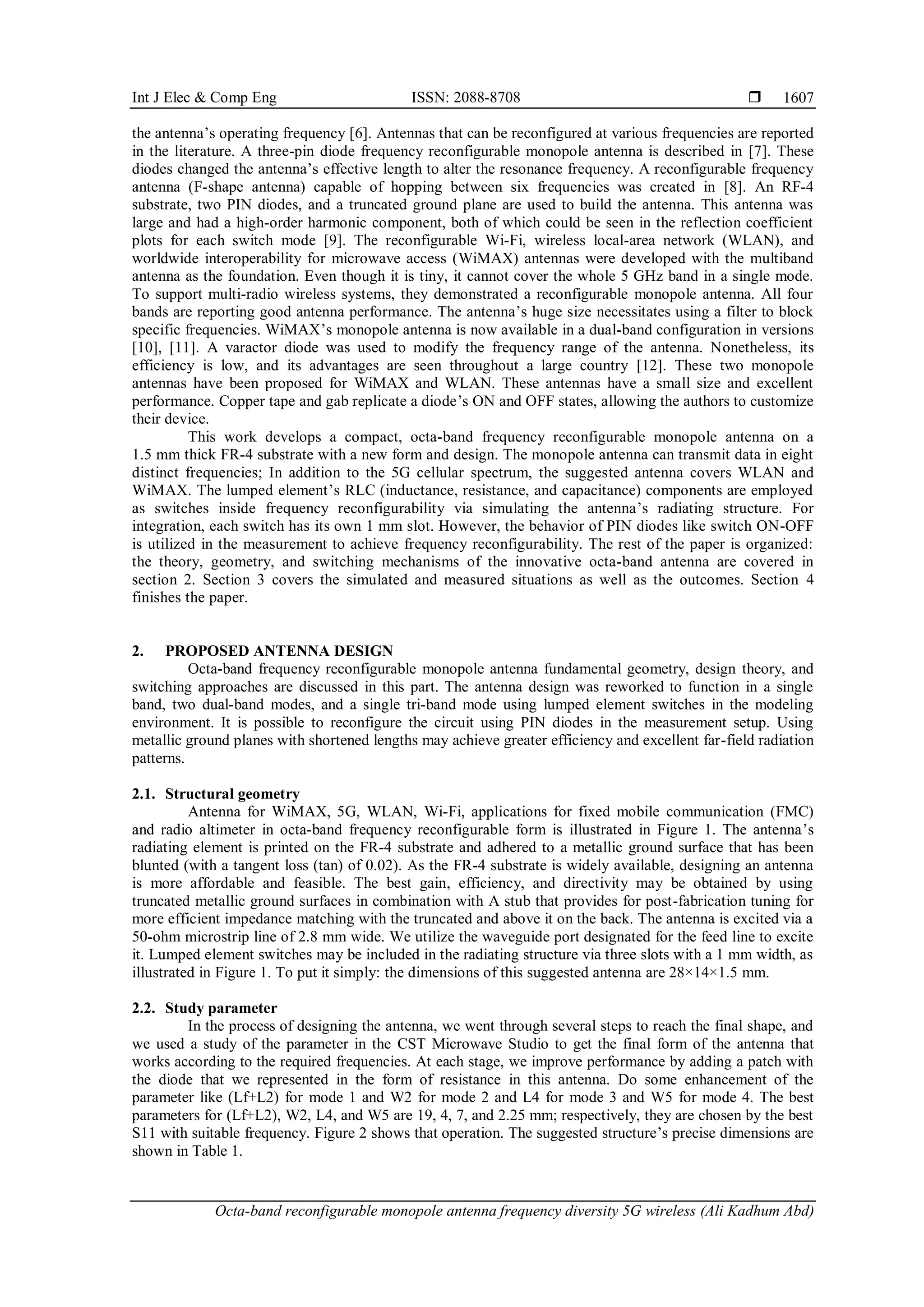 Octa-band reconfigurable monopole antenna frequency diversity 5G ...