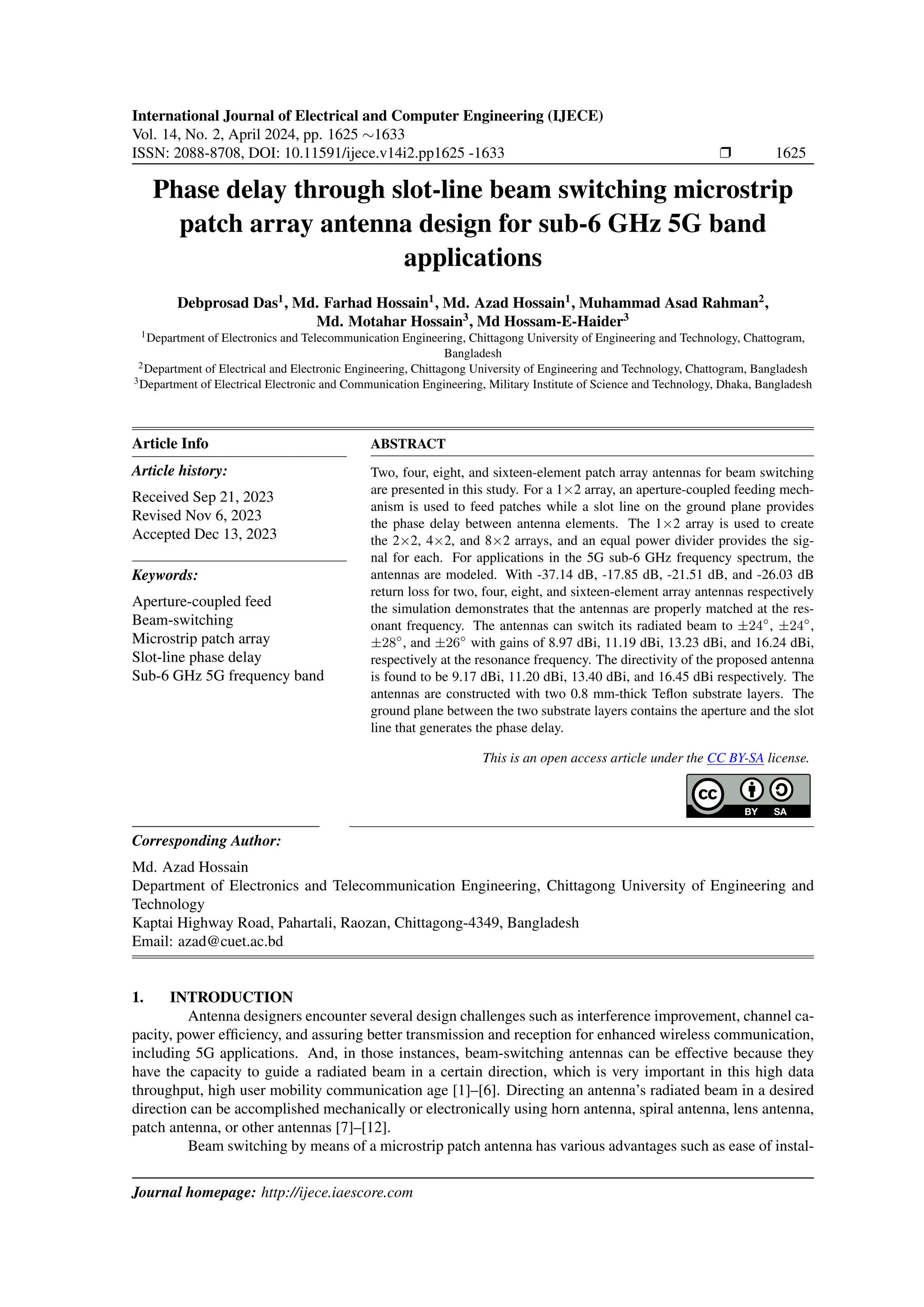 Phase delay through slot-line beam switching microstrip patch array ...