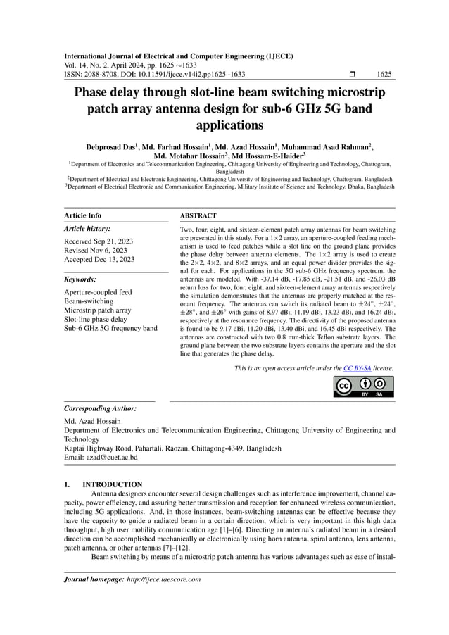 Phase delay through slot-line beam switching microstrip patch array ...