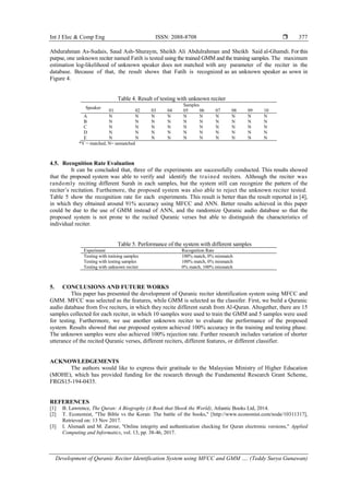 Development of Quranic Reciter Identification System using MFCC and GMM Classifier | PDF