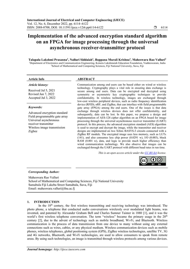 Implementation of the advanced encryption standard algorithm on an FPGA for image processing ...