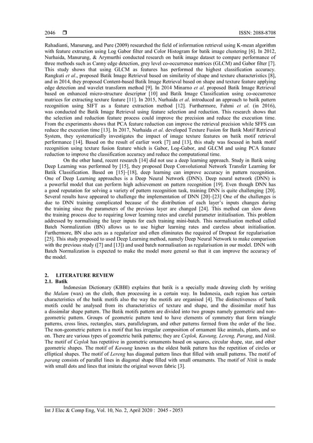 Implementation of deep neural networks (DNN) with batch normalization for batik pattern ...