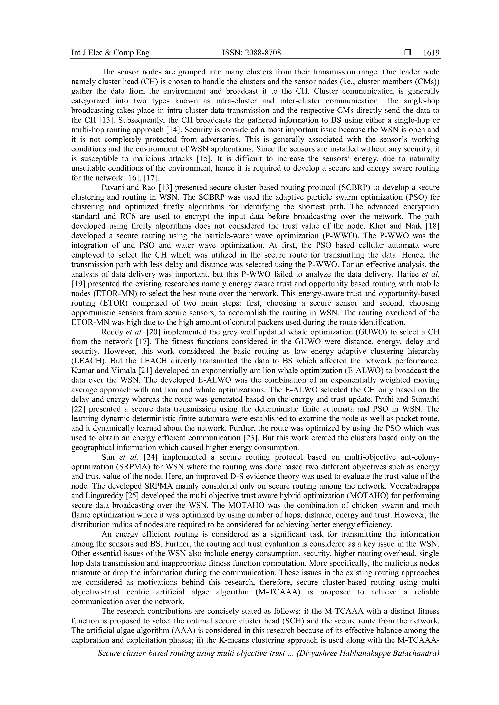 Secure Cluster Based Routing Using Multi Objective Trust Centric Artificial Algae Algorithm For