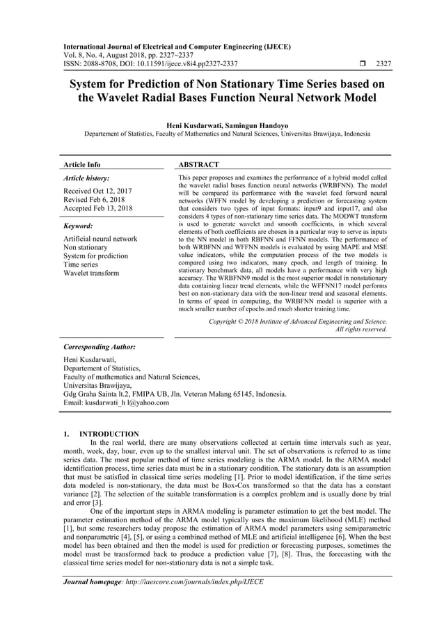 System for Prediction of Non Stationary Time Series based on the ...
