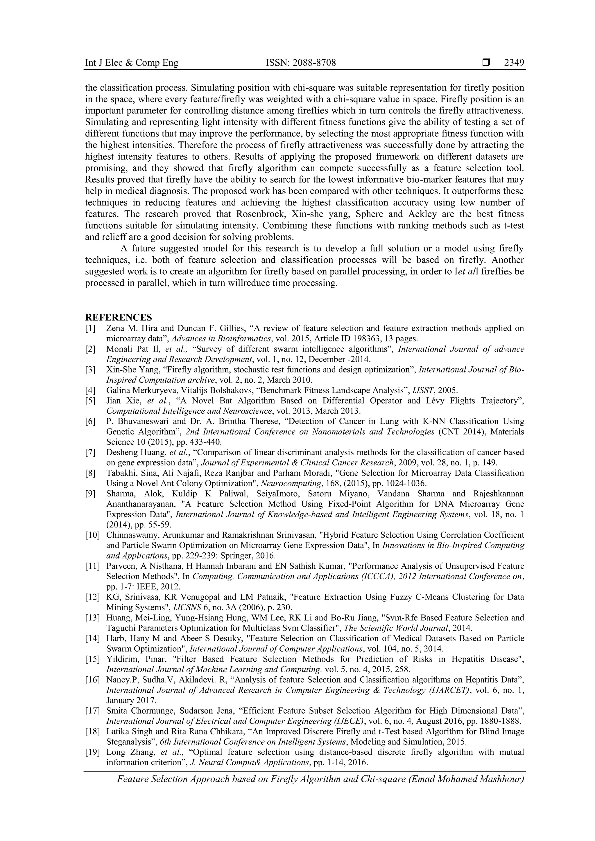 Feature Selection Approach Based On Firefly Algorithm And Chi Square Pdf