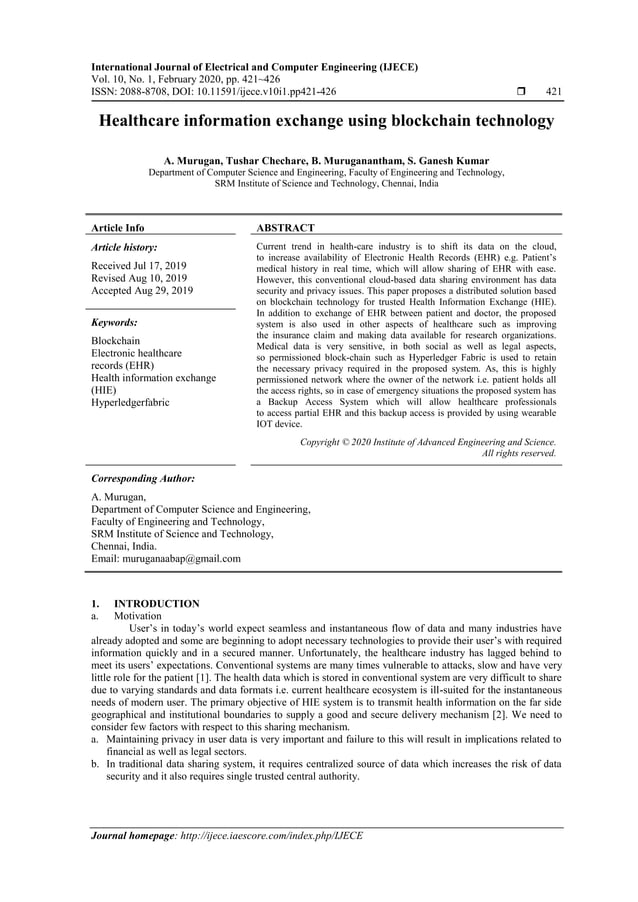 Healthcare information exchange using blockchain technology | PDF