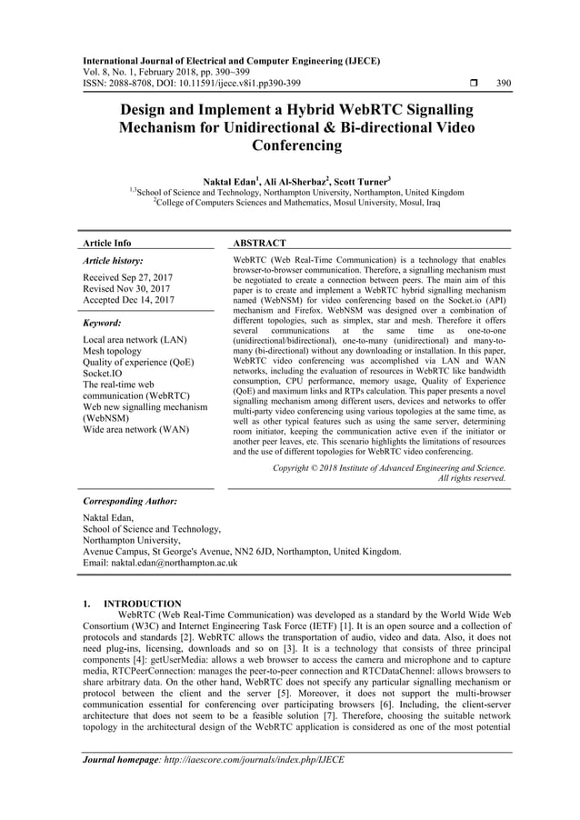 Design and Implement a Hybrid WebRTC Signalling Mechanism for Unidirectional & Bi-directional ...