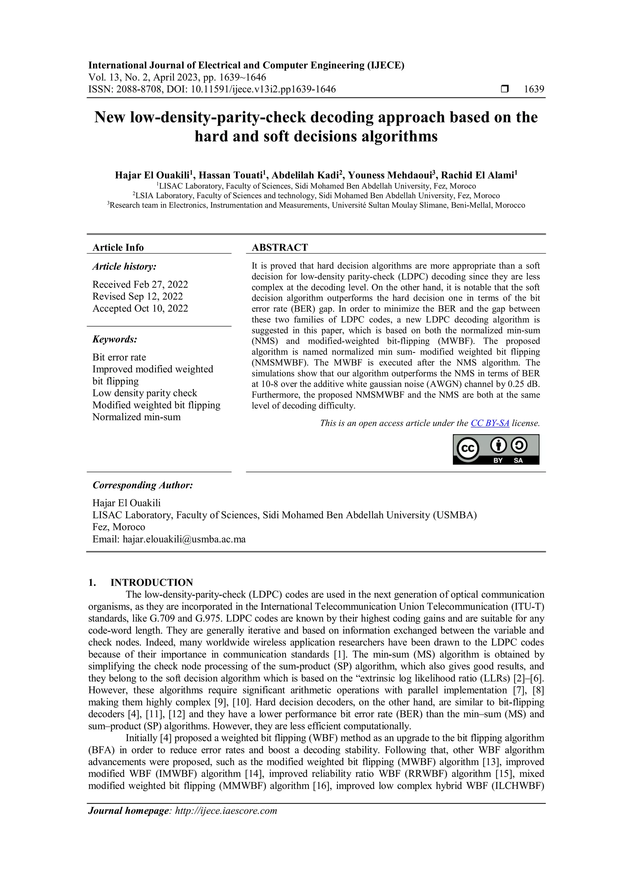 New low-density-parity-check decoding approach based on the hard and soft decisions algorithms | PDF