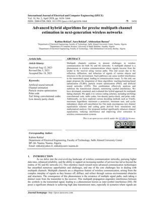 Advanced hybrid algorithms for precise multipath channel estimation in next-generation wireless ...