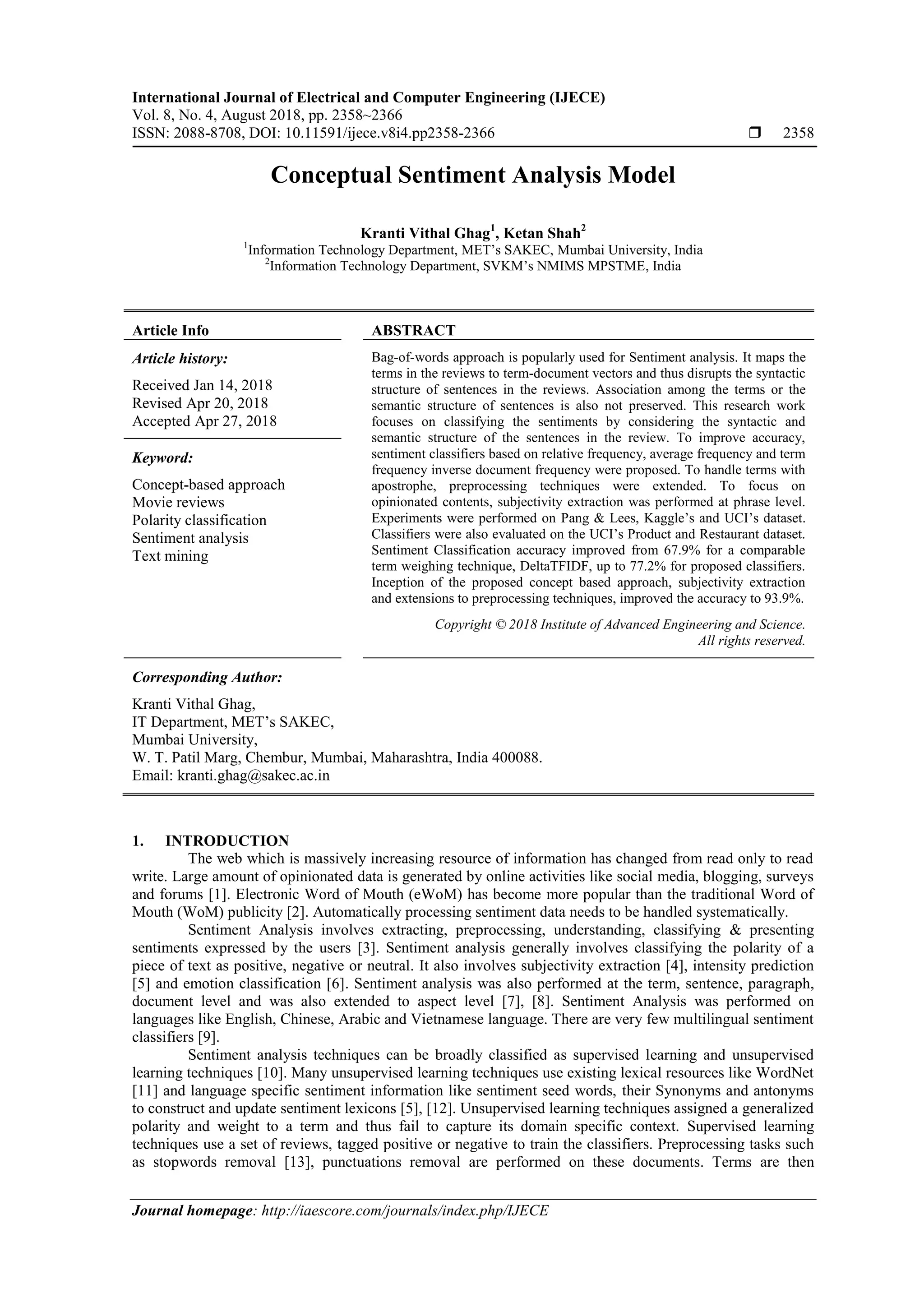 Conceptual Sentiment Analysis Model | PDF