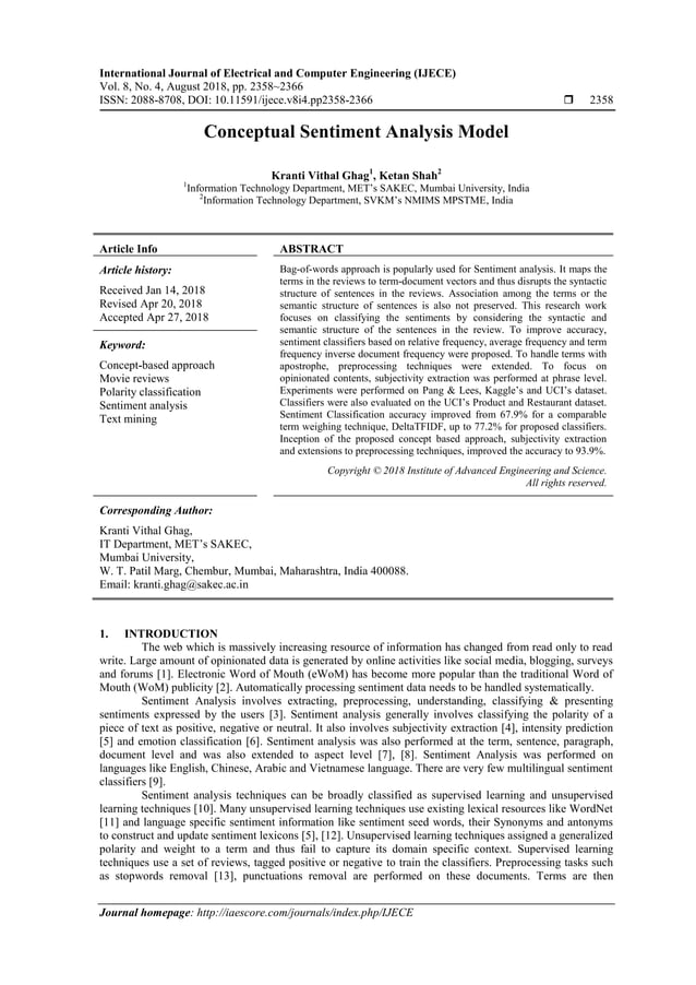 Conceptual Sentiment Analysis Model | PDF