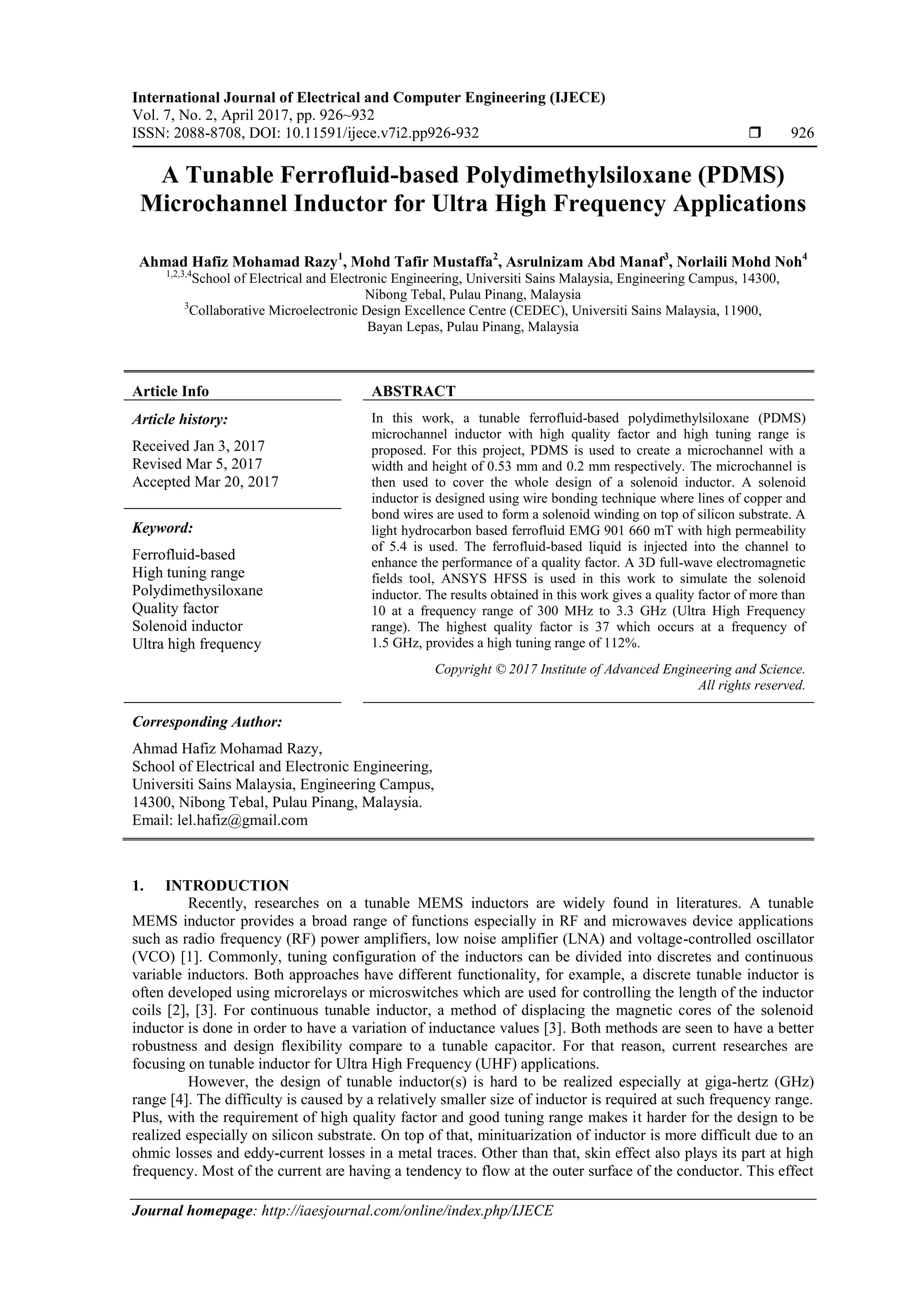 A Tunable Ferrofluid-based Polydimethylsiloxane (PDMS) Microchannel ...
