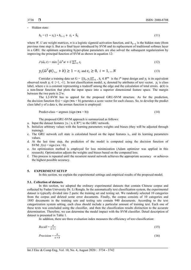 Text classification based on gated recurrent unit combines with support vector machine | PDF