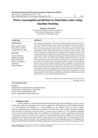 Power consumption prediction in cloud data center using machine learning | PDF