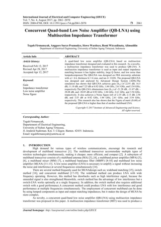 Concurrent Quad-band Low Noise Amplifier (QB-LNA) using Multisection Impedance Transformer | PDF