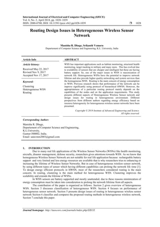 Routing Design Issues in Heterogeneous Wireless Sensor Network | PDF