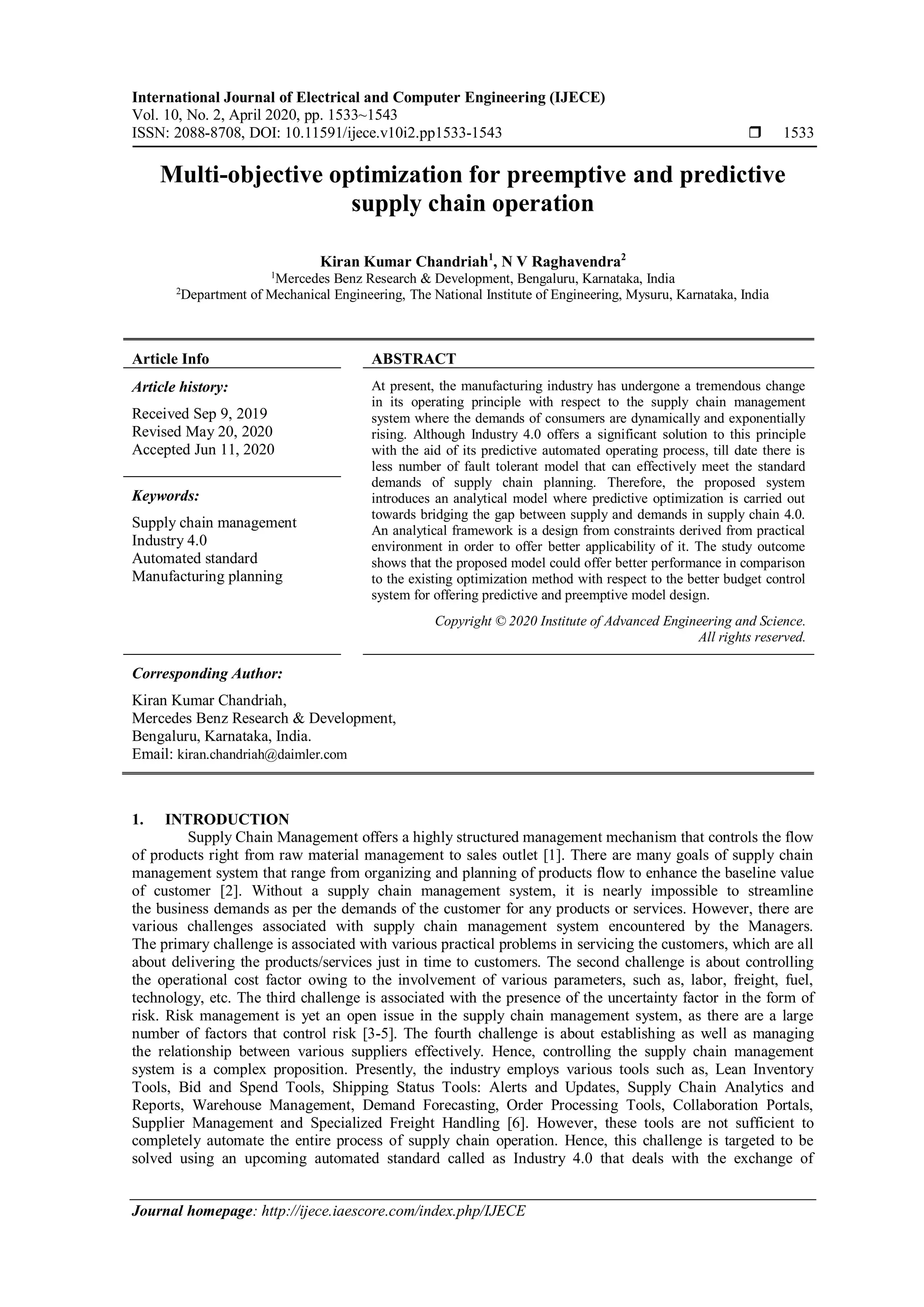 Multi Objective Optimization For Preemptive And Predictive Supply Chain