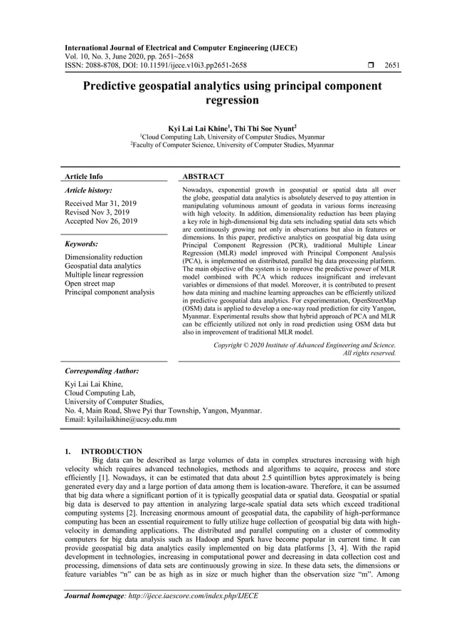 Predictive geospatial analytics using principal component regression | PDF