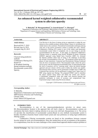 An enhanced kernel weighted collaborative recommended system to alleviate sparsity | PDF ...