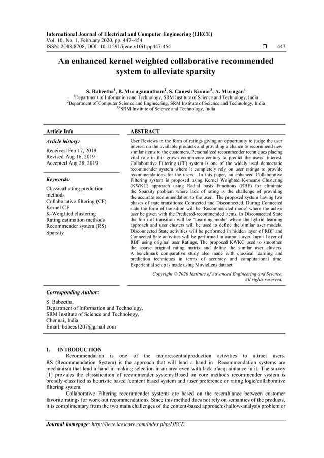 An enhanced kernel weighted collaborative recommended system to alleviate sparsity | PDF ...