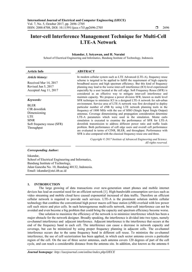 Inter-cell Interference Management Technique for Multi-Cell LTE-A Network | PDF