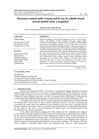 Myanmar named entity corpus and its use in syllable-based neural named entity recognition | PDF ...