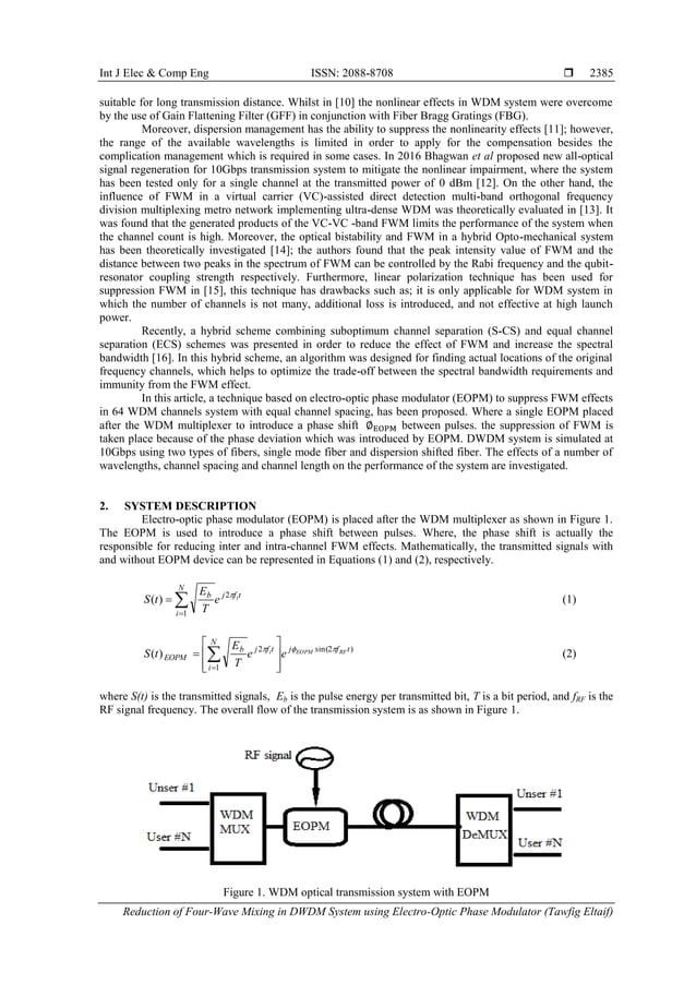Reduction of Four-Wave Mixing in DWDM System using Electro-Optic Phase Modulator | PDF