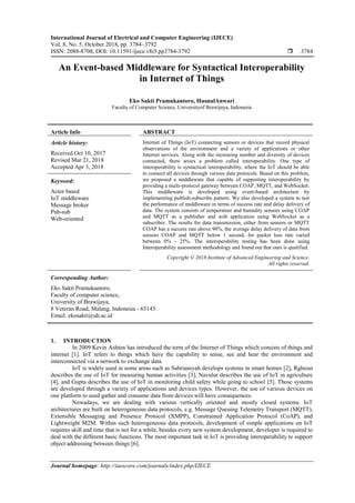 An Event-based Middleware for Syntactical Interoperability in Internet of Things | PDF