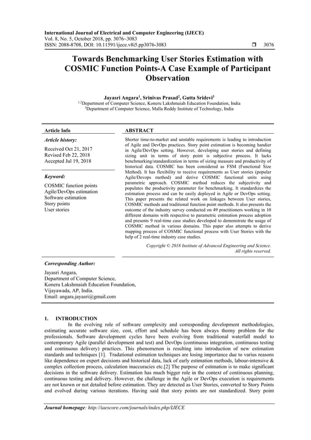 Towards Benchmarking User Stories Estimation with COSMIC Function Points-A Case Example of ...
