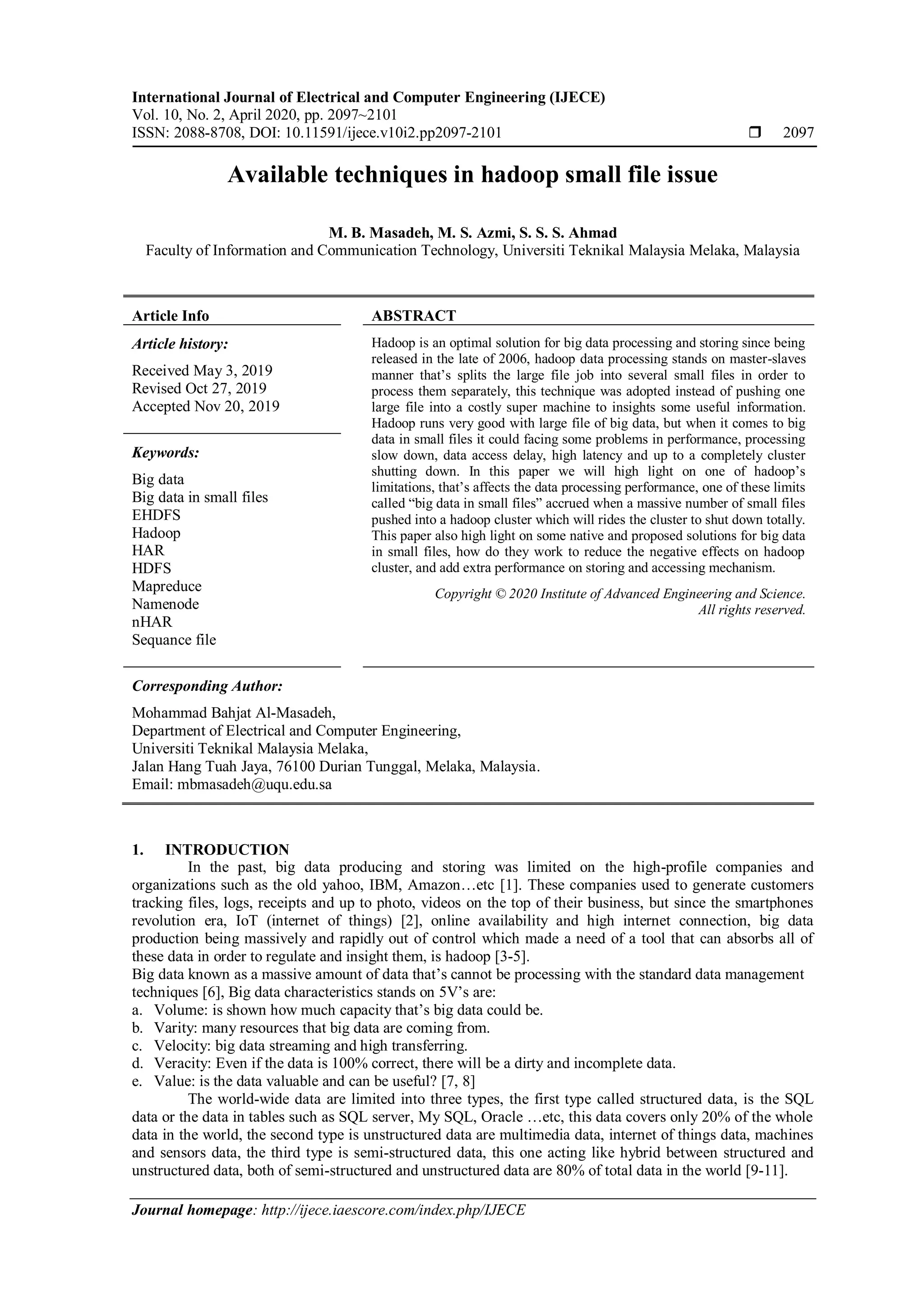 Available Techniques In Hadoop Small File Issue Pdf