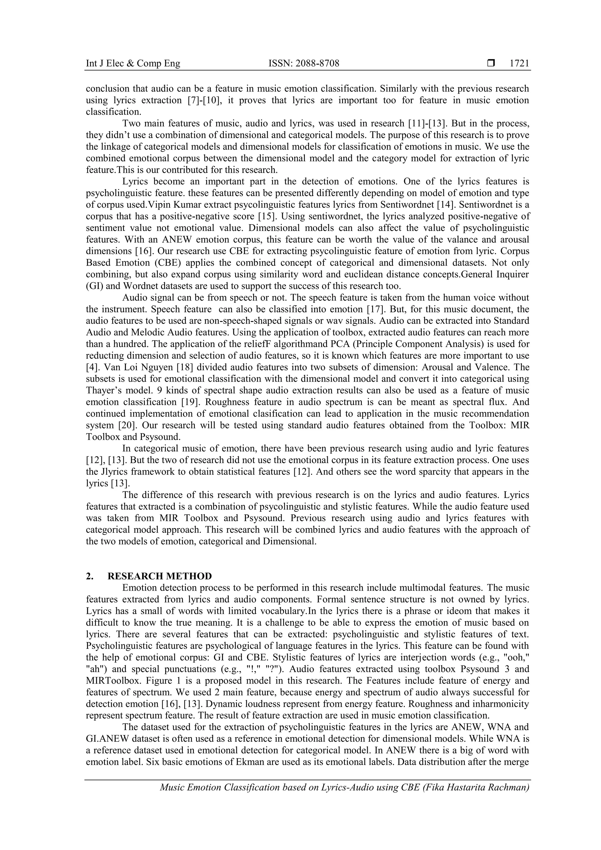 Music Emotion Classification based on Lyrics-Audio using Corpus based Emotion | PDF