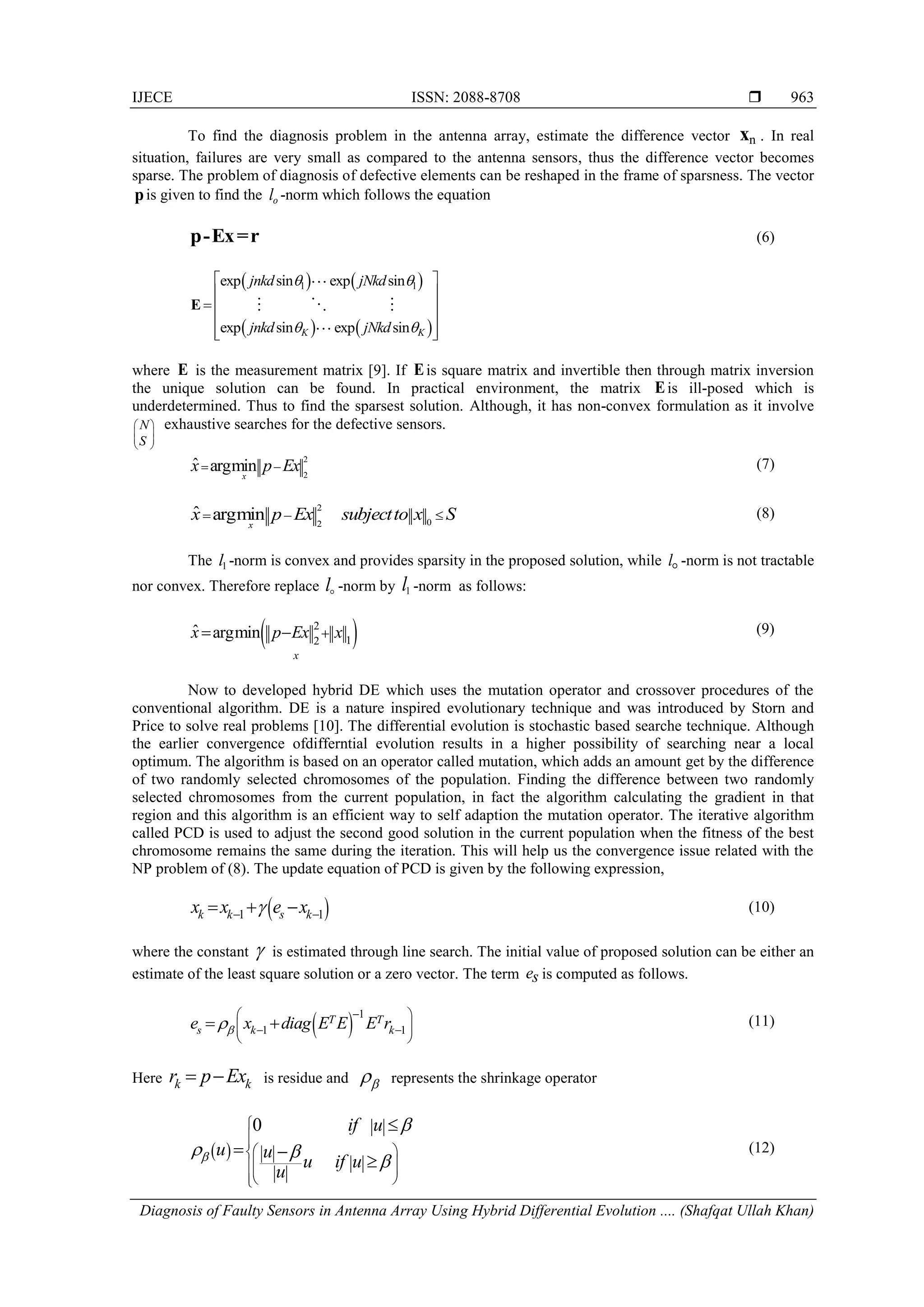 Diagnosis of Faulty Sensors in Antenna Array using Hybrid Differential Evolution based ...