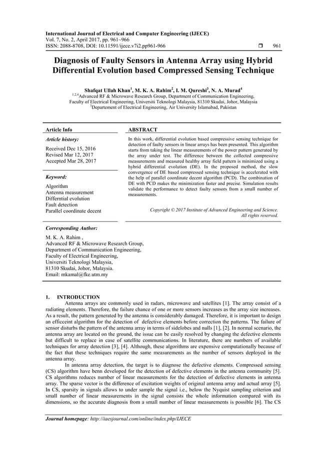 Diagnosis Of Faulty Sensors In Antenna Array Using Hybrid Differential Evolution Based