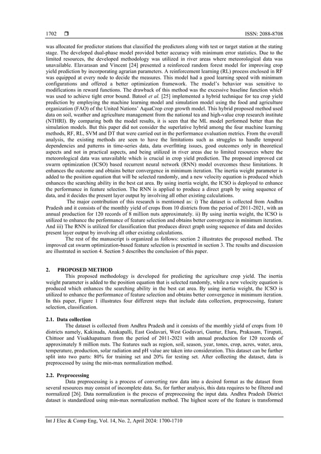 Agriculture Crop Yield Prediction Using Inertia Based Cat Swarm