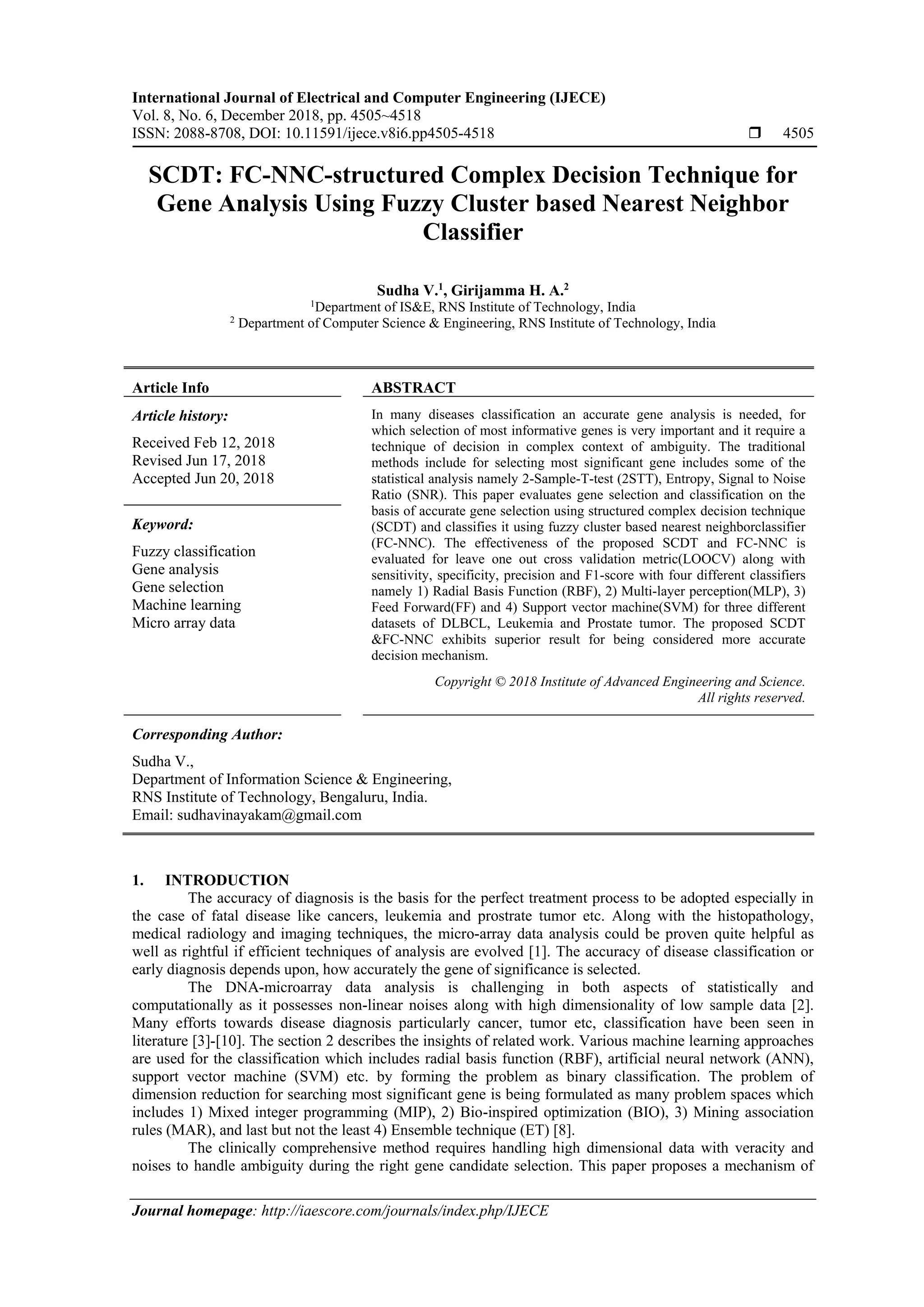 SCDT: FC-NNC-structured Complex Decision Technique for Gene Analysis Using Fuzzy Cluster based ...