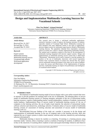 Design and Implementation Multimedia Learning Success for Vocational ...