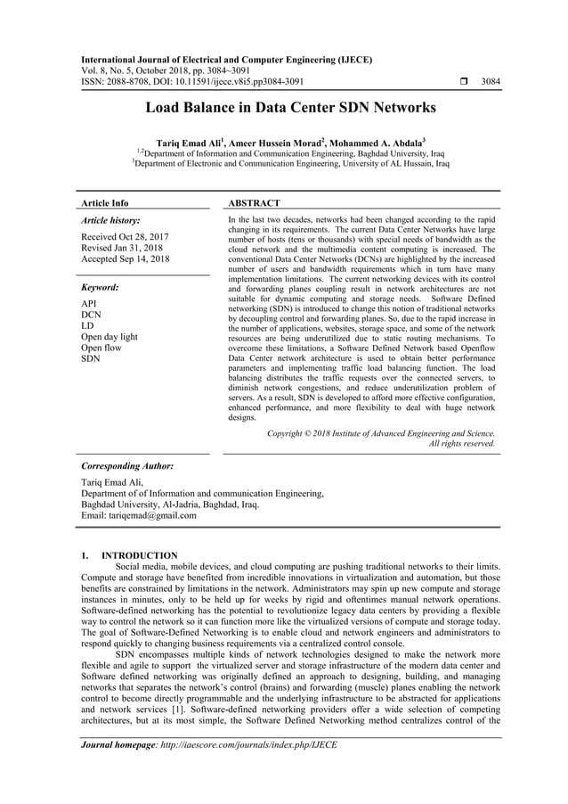 Load Balance in Data Center SDN Networks | PDF