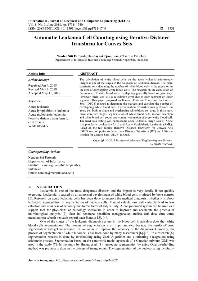 Automatic Leukemia Cell Counting using Iterative Distance Transform for Convex Sets | PDF