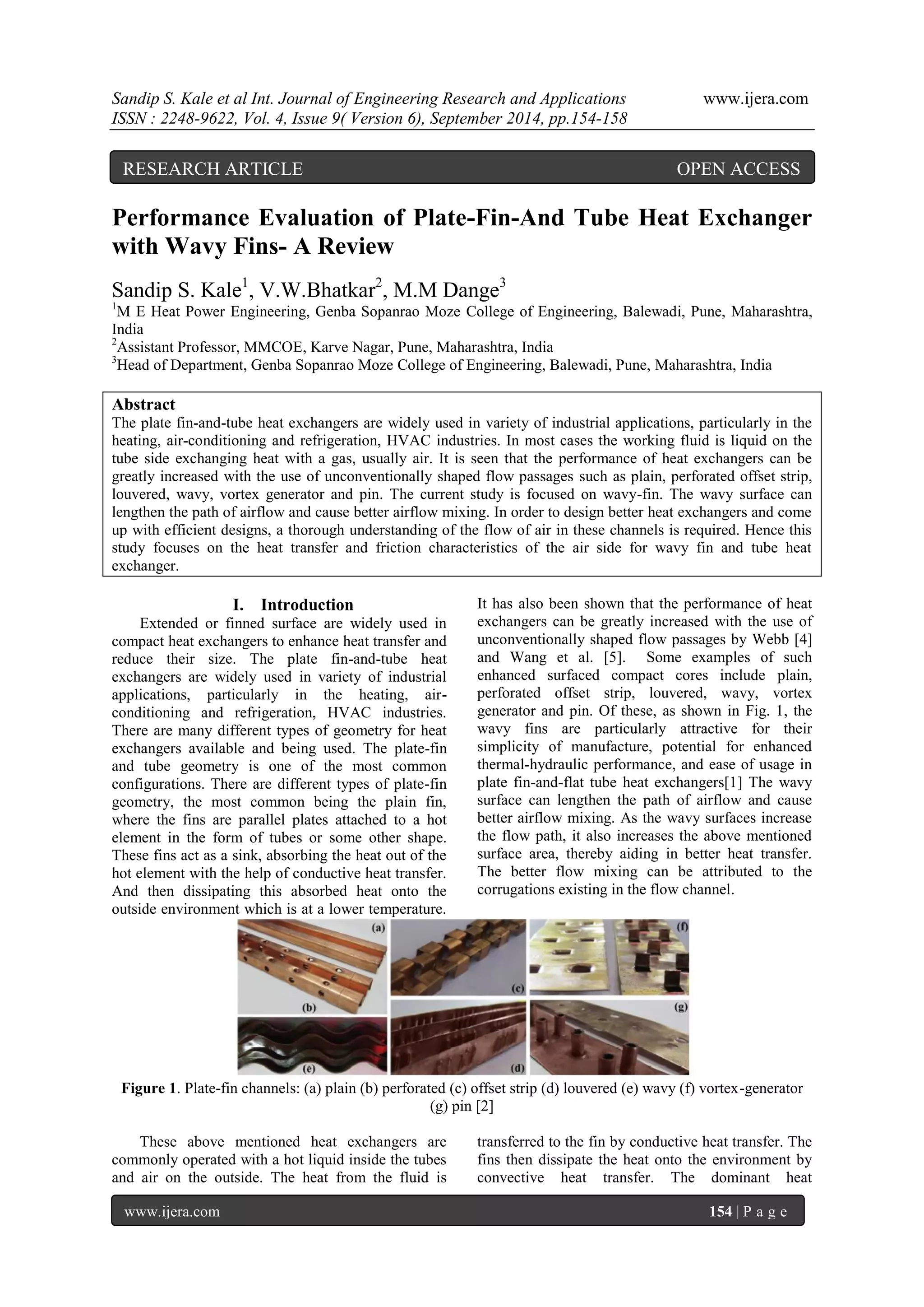 Performance Evaluation of Plate-Fin-And Tube Heat Exchanger with Wavy ...
