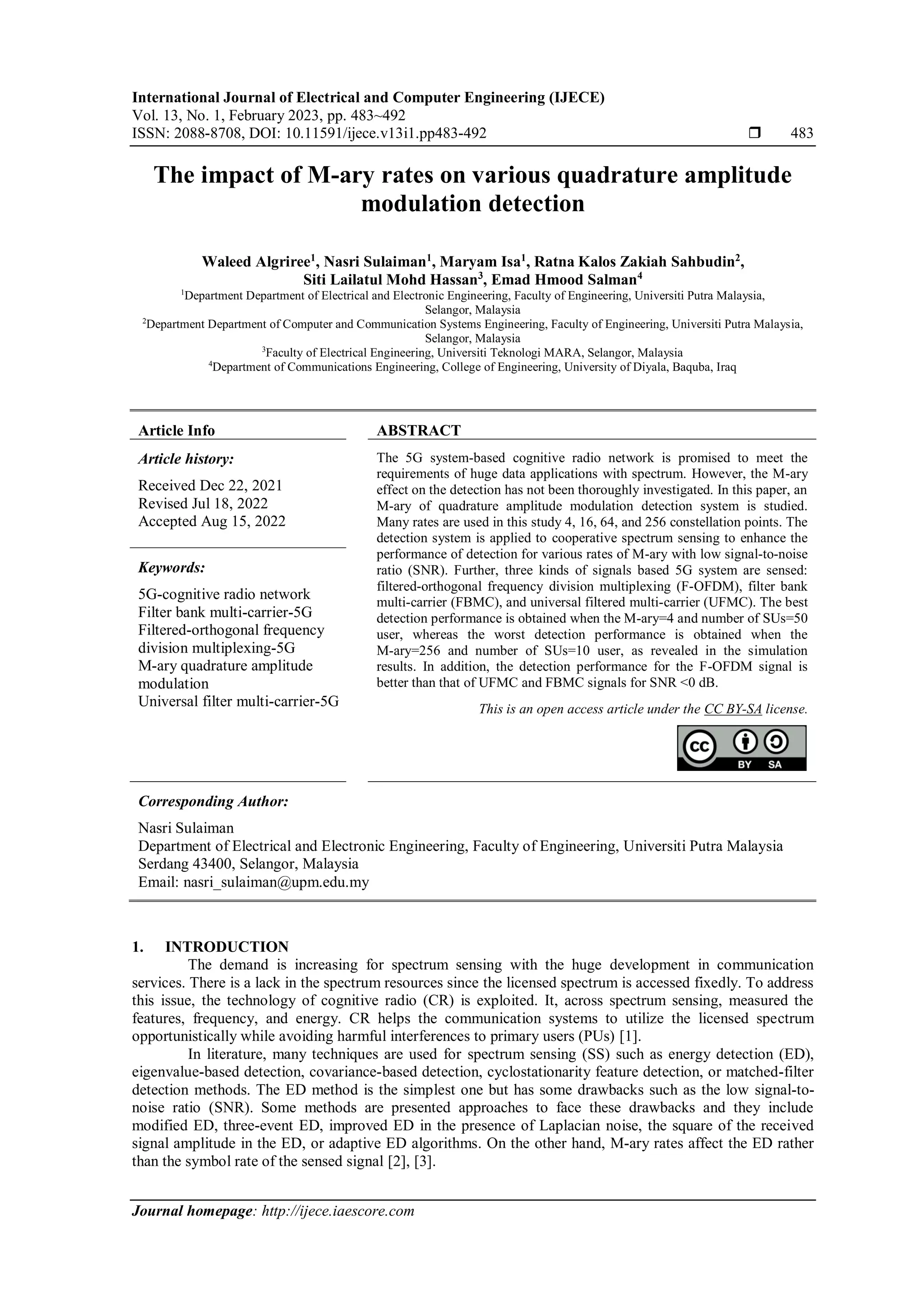 The impact of M-ary rates on various quadrature amplitude modulation ...