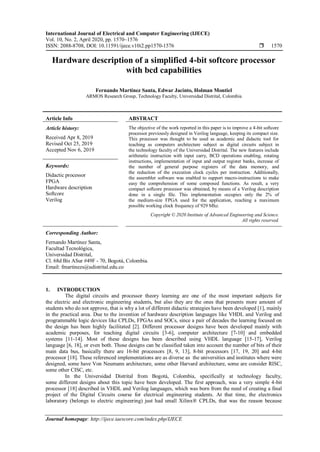 Hardware description of a simplified 4-bit softcore processor with bcd ...