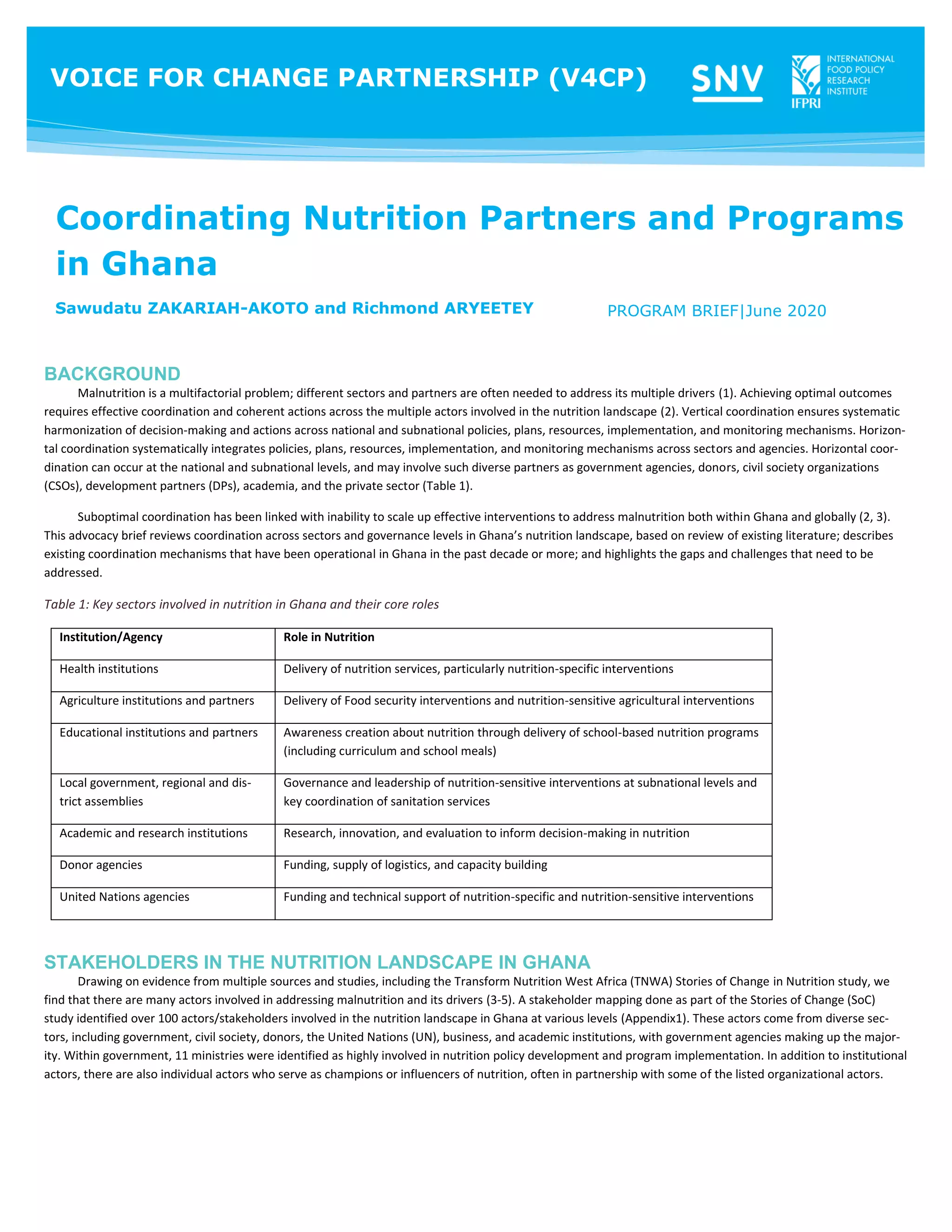 Coordinating nutrition partners and programs in Ghana | PDF