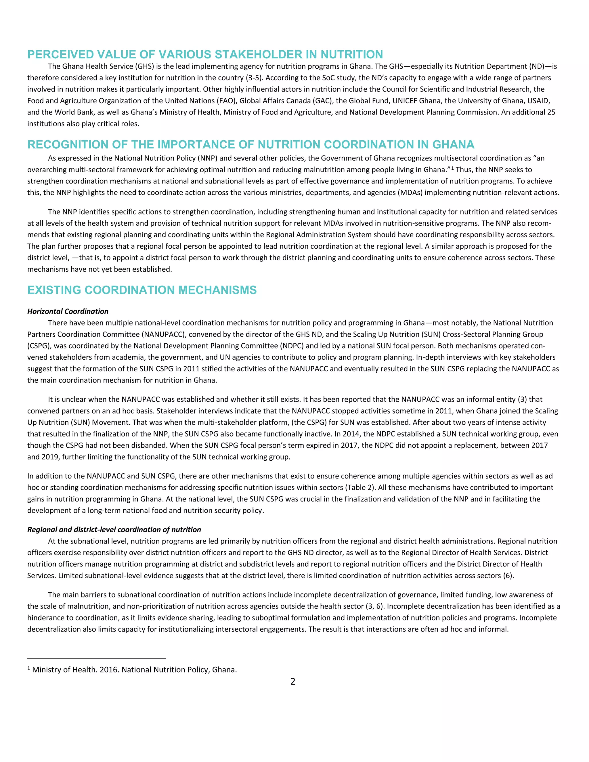 Coordinating nutrition partners and programs in Ghana | PDF