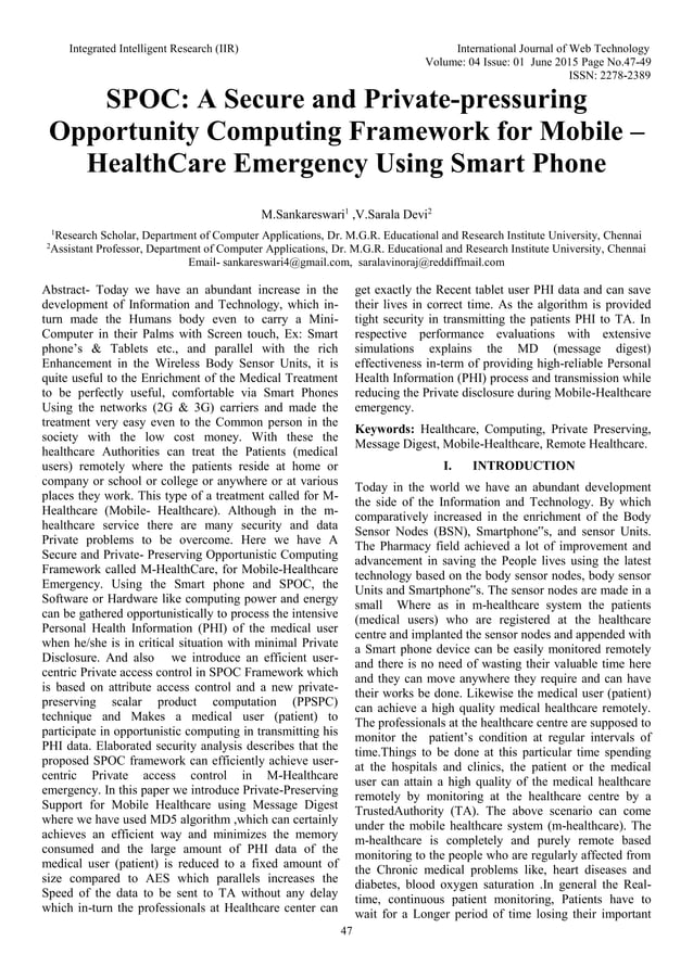 SPOC: A Secure and Private-pressuring Opportunity Computing Framework for Mobile HealthCare ...