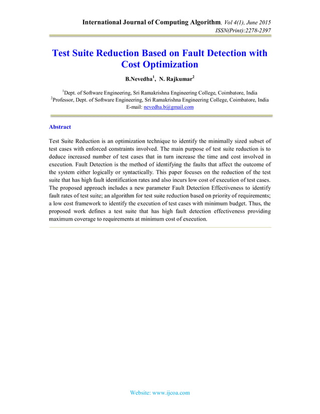 Test Suite Reduction Based on Fault Detection with Cost Optimization | PDF