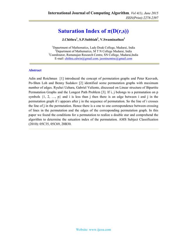 Saturation Index of π(D(r,s)) | PDF